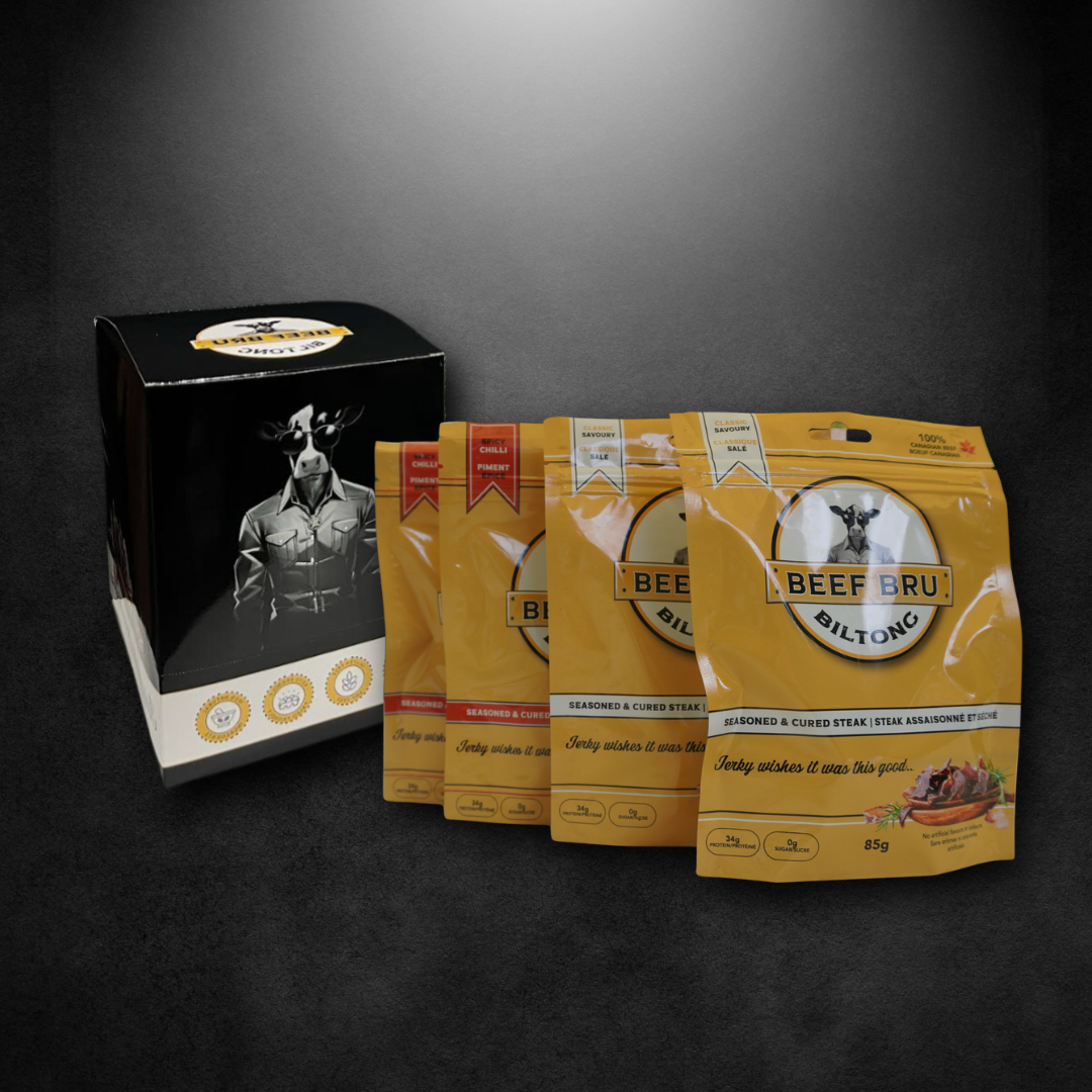 BILTONG PACKAGED IN A DISPLAY BOX, 10 BAGS, CHOOSE YOUR FLAVOURS – Beef ...